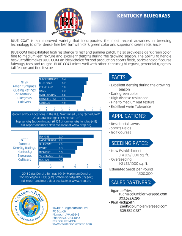 Kentucky Bluegrass - Columbia River Seed